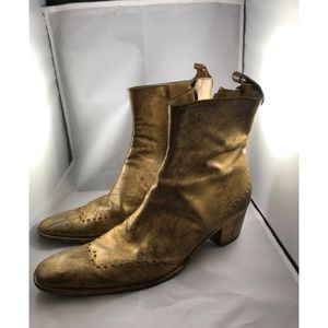 Yves Saint Laurent | Shoes | Ysl Brushed Gold Metallic Cowboy Boots ...